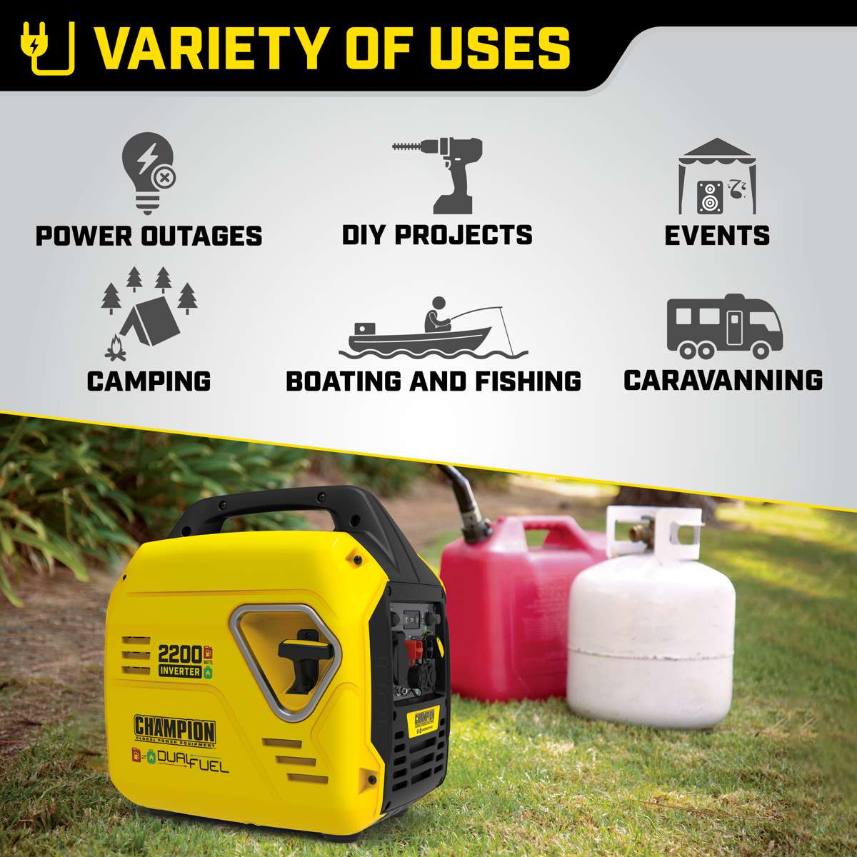 Champion 2200 Watt LPG Mighty Atom Dual Fuel Generator | Champion Power ...